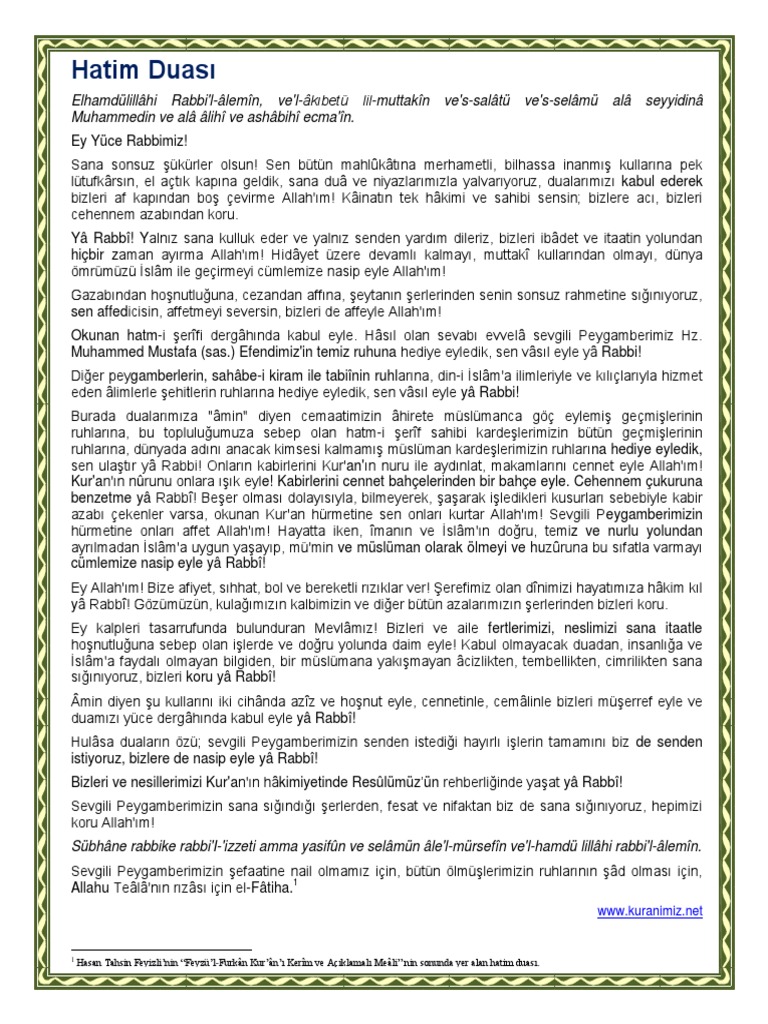 Hatim Duasi Turkce | PDF