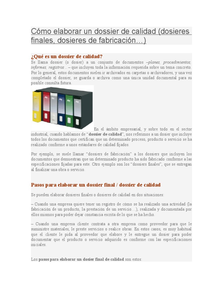 Guía para elaborar un dossier de calidad | PDF | Calidad (comercial ...