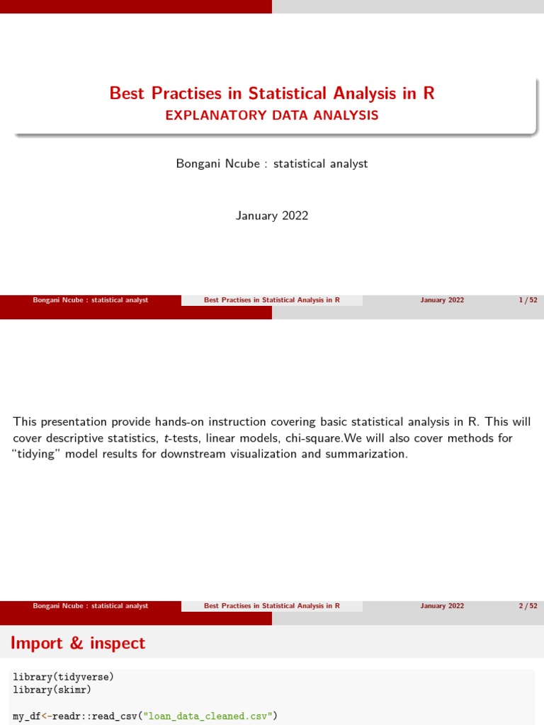 Best Practises in Statistical Analysis in R | PDF | Student's T Test ...