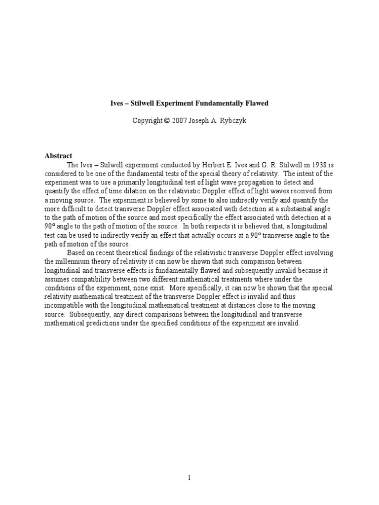 Ives - Stilwell Experiment Fundamentally Flawed | PDF | Doppler Effect ...