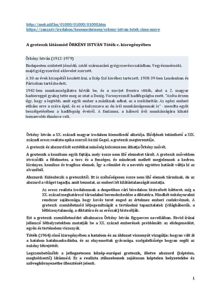 Örkény István Tóték | PDF