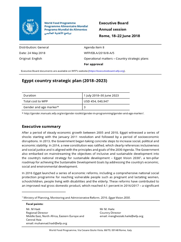 Egypt Country Strategic Plan 2018-2023 | PDF | World Food Programme ...