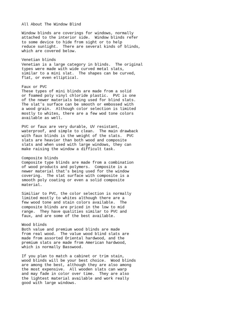 All About The Window Blind | PDF