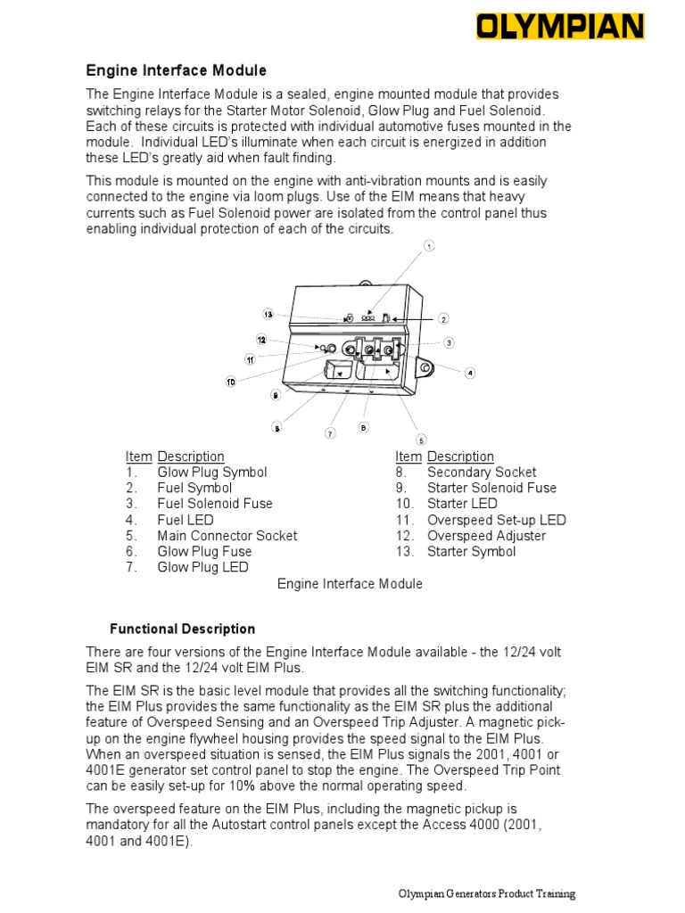 Olympian EIM Module | PDF | Electrical Connector | Relay