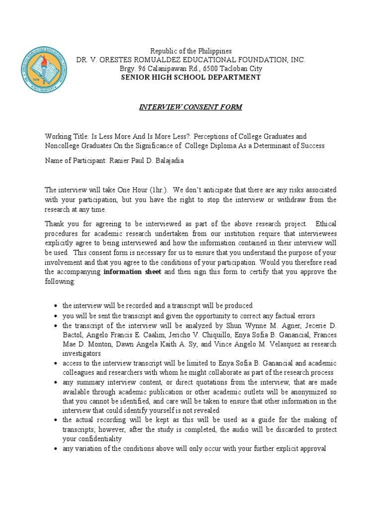 INTERVIEW CONSENT FORM Non Graduate | PDF | Communication