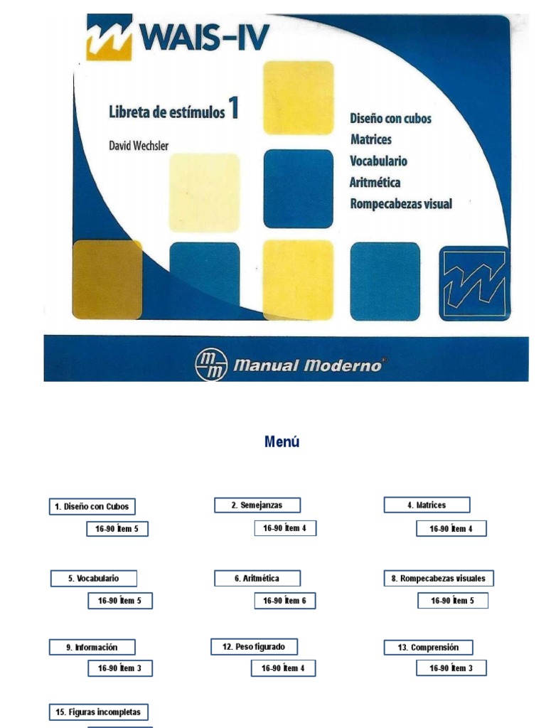 WAIS IV - Cuadernos de Estímulos Completo (1 y 2 y Pruebas Verbales ...