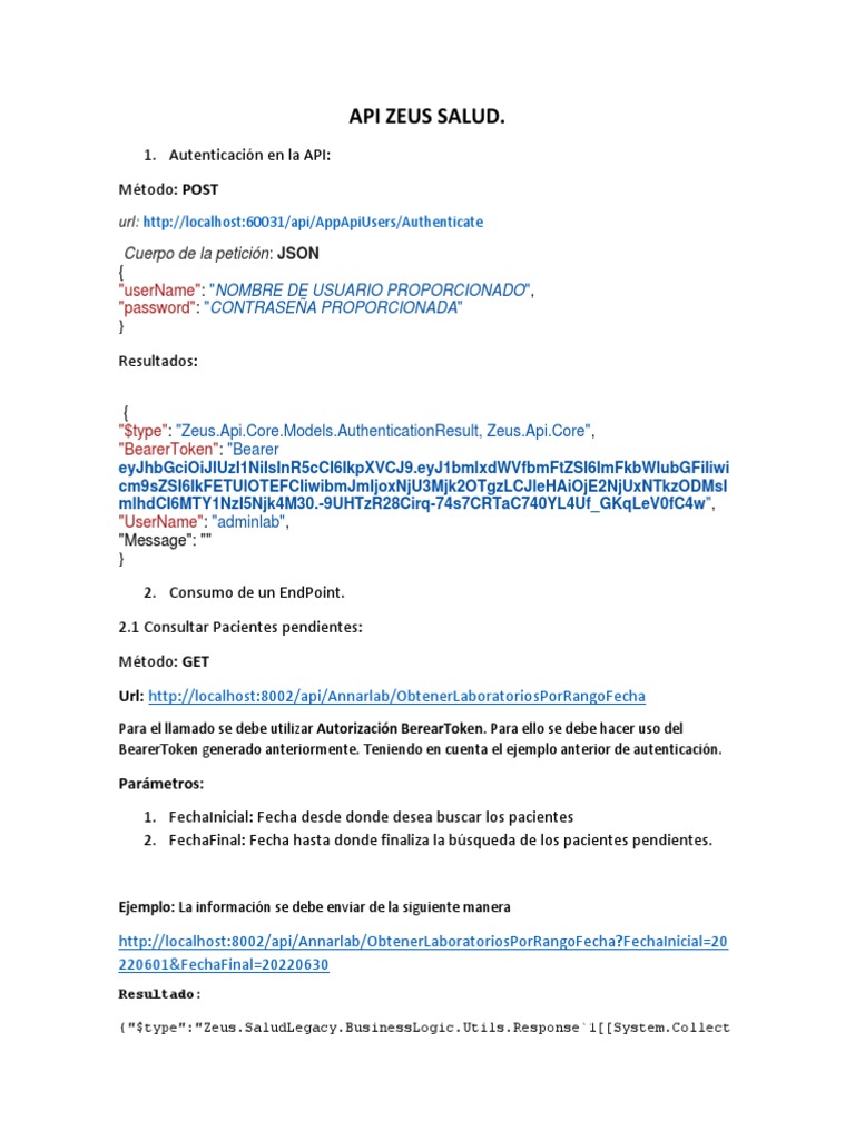 API Zeus Salud: Autenticación y Consumo | PDF