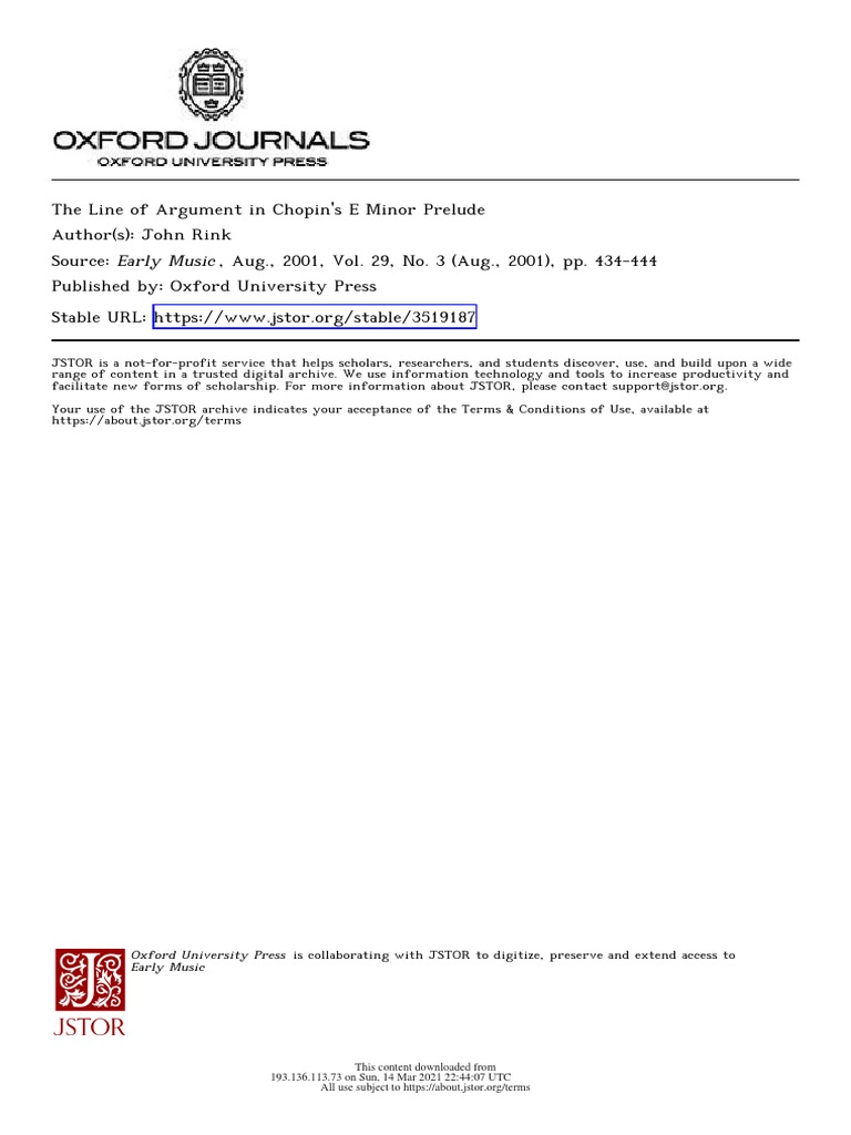 Rink, J. (2001) - The Line of Argument in Chopins E Minor Prelude | PDF ...