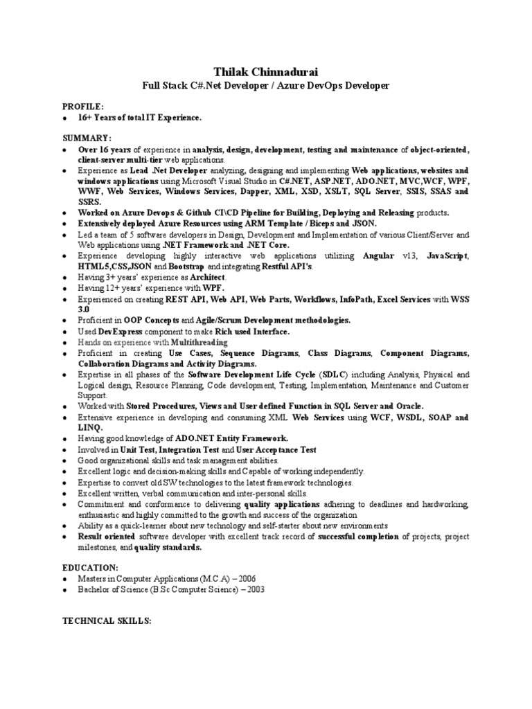 Dice Resume CV Thilak Chinnadurai | PDF | Extensible Application Markup Language | Microsoft Sql ...