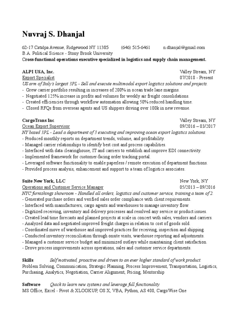 Dice Resume CV Nuvraj Dhanjal | PDF | Logistics | Warehouse