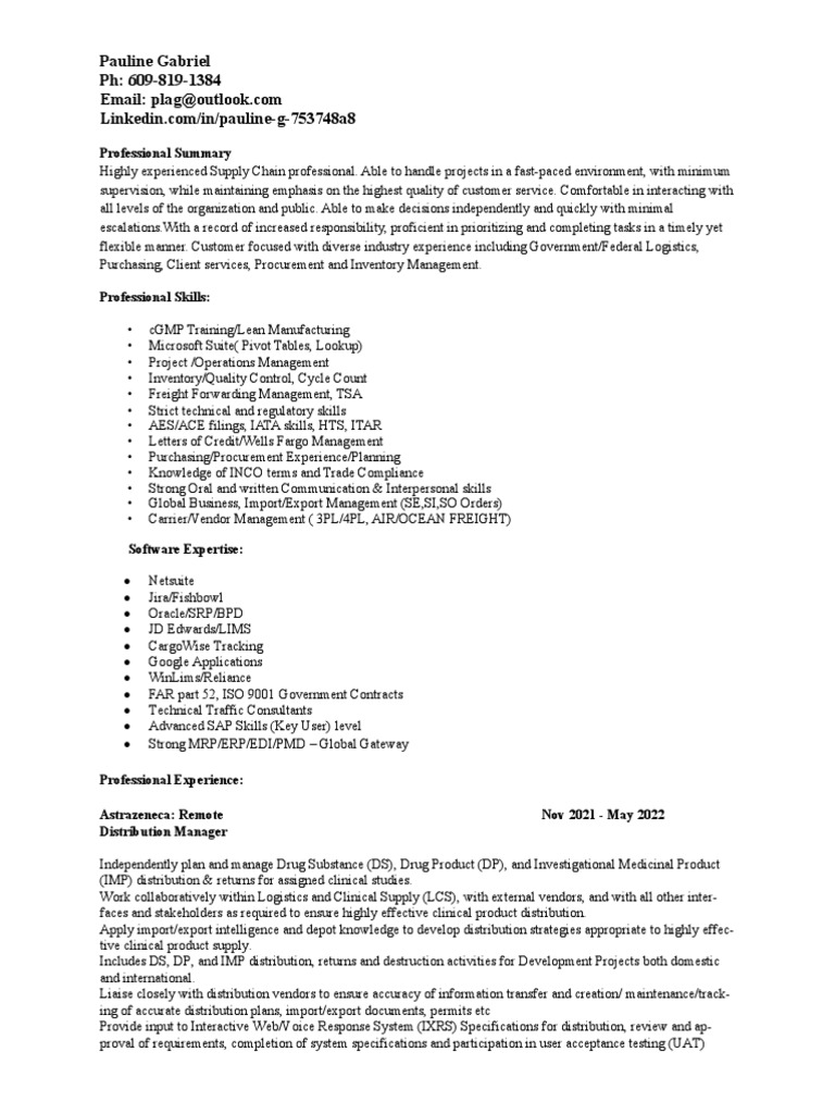 Dice Resume CV Pauline Gabriel | PDF | Procurement | Request For Proposal