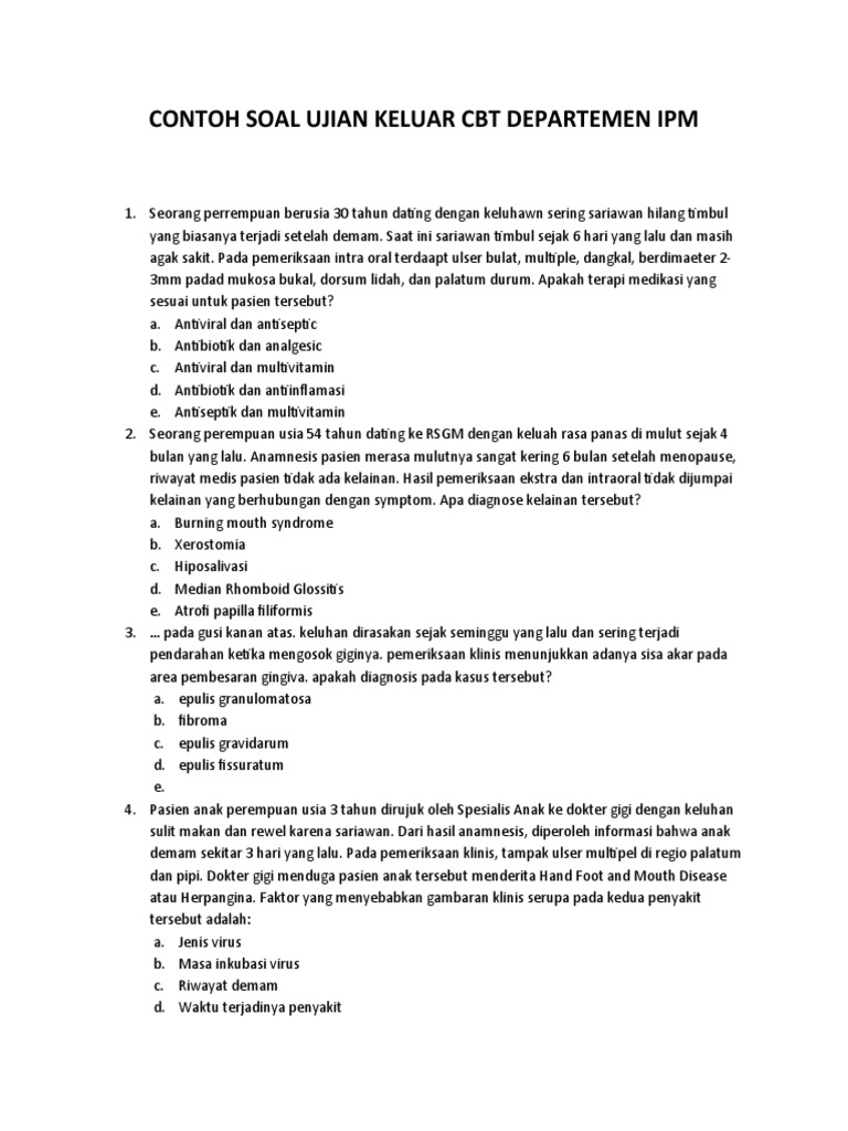 Contoh Soal Ujian Keluar CBT Departemen Ipm | PDF