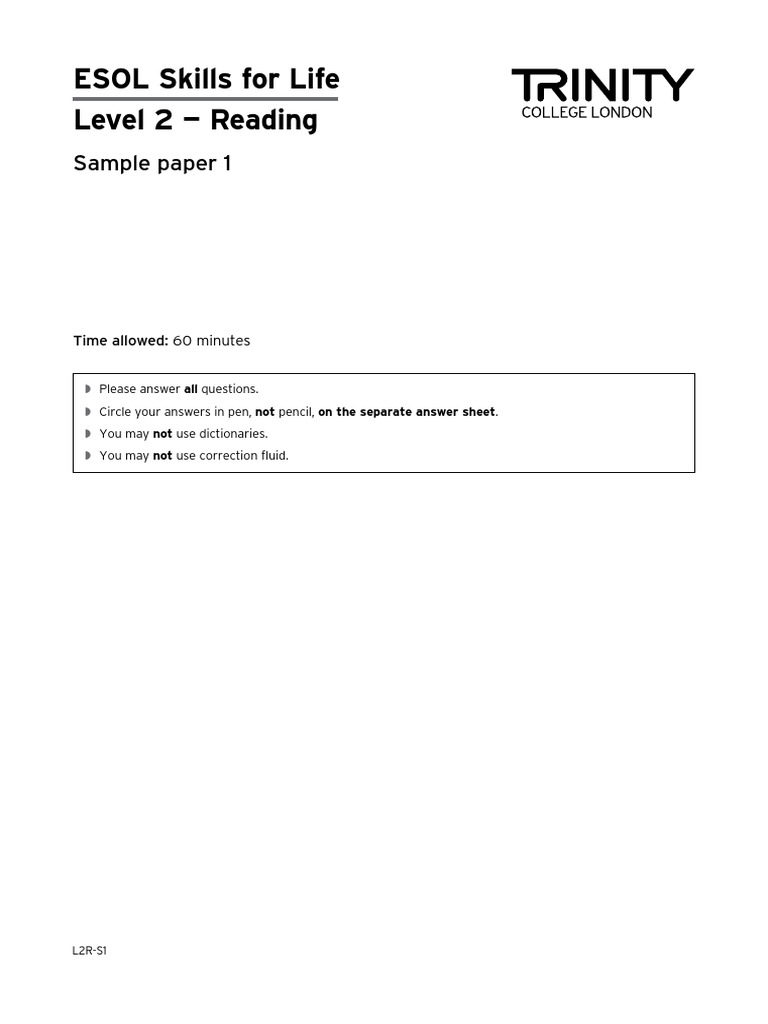 Sample Paper 1 - L2 Reading | PDF | Schools | Child Care