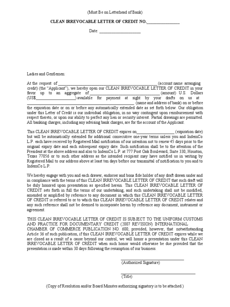 Letter of Credit Form Rev 051809 2 | PDF | Letter Of Credit | Justice