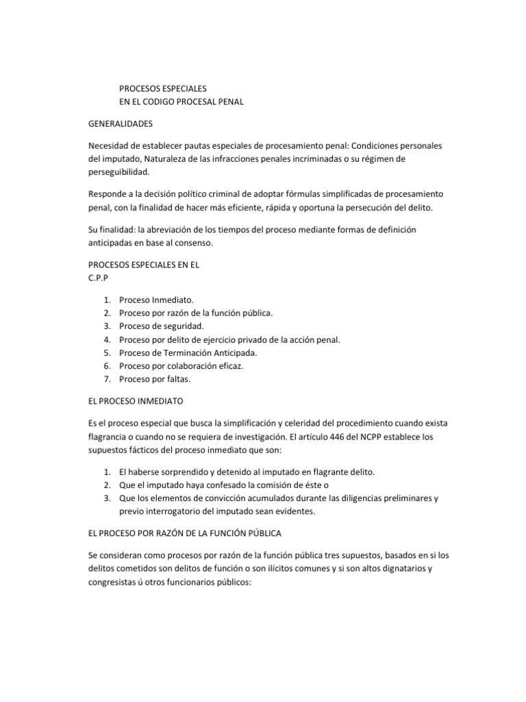 Procesos Especiales | PDF | Delito | Derecho penal