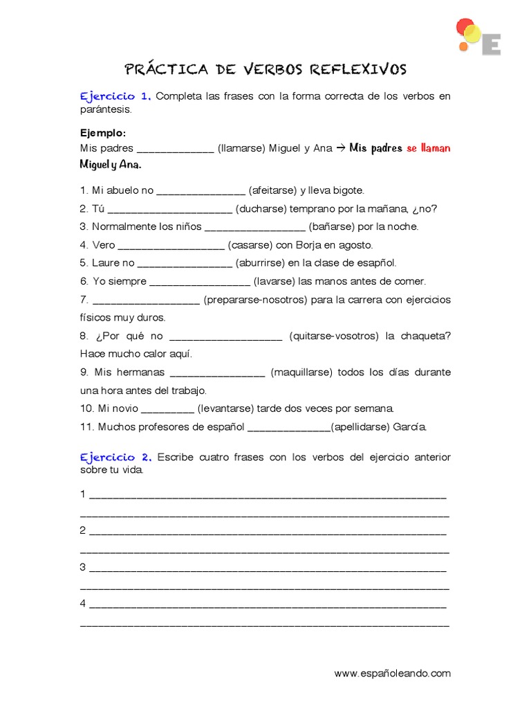 Ejercicios de Verbos Reflexivos en Español | PDF