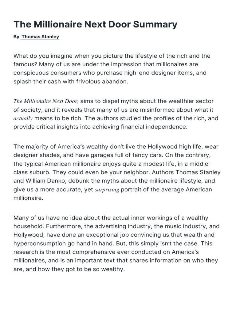 The Millionaire Next Door | PDF | Wealth | Economies