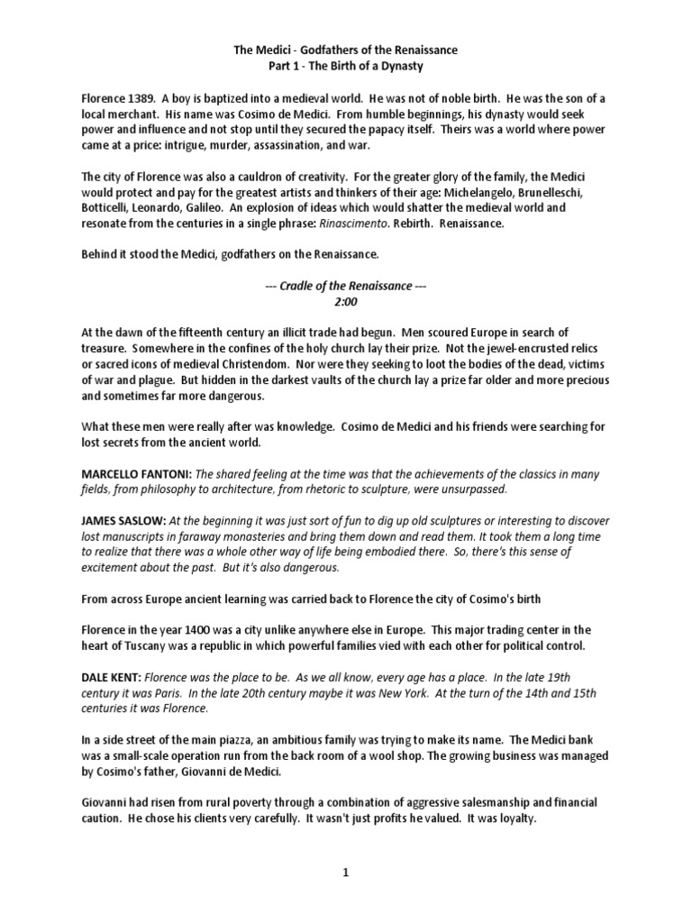 Medici-Part 1-Birth of A Dynasty | PDF | House Of Medici | Florence