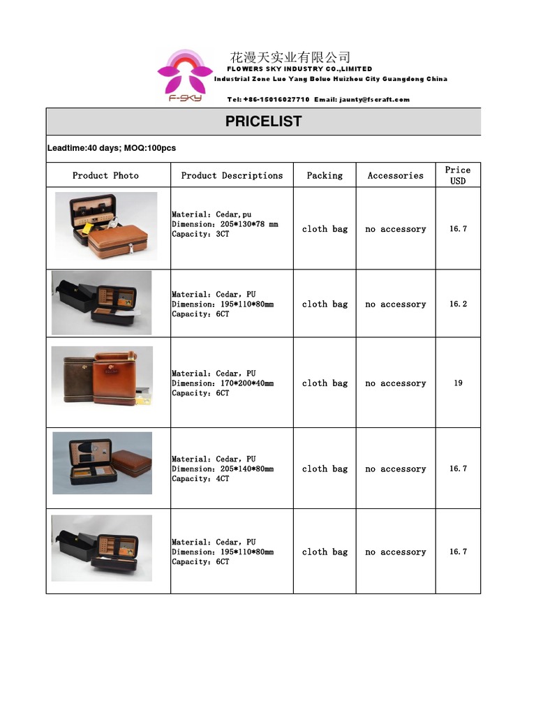 Cigar Humidor Product Specifications | PDF | Freight Transport | Equipment