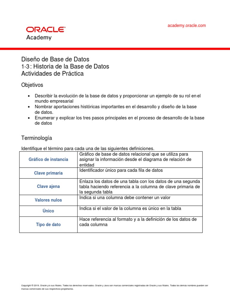 DD 1 3 Practice Esp | PDF | Bases de datos | Oracle Corporation