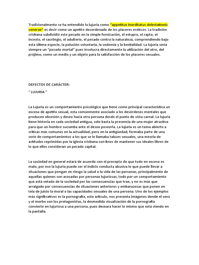 Defecto de Caracter Lujuria | PDF | Lujuria | La sexualidad humana