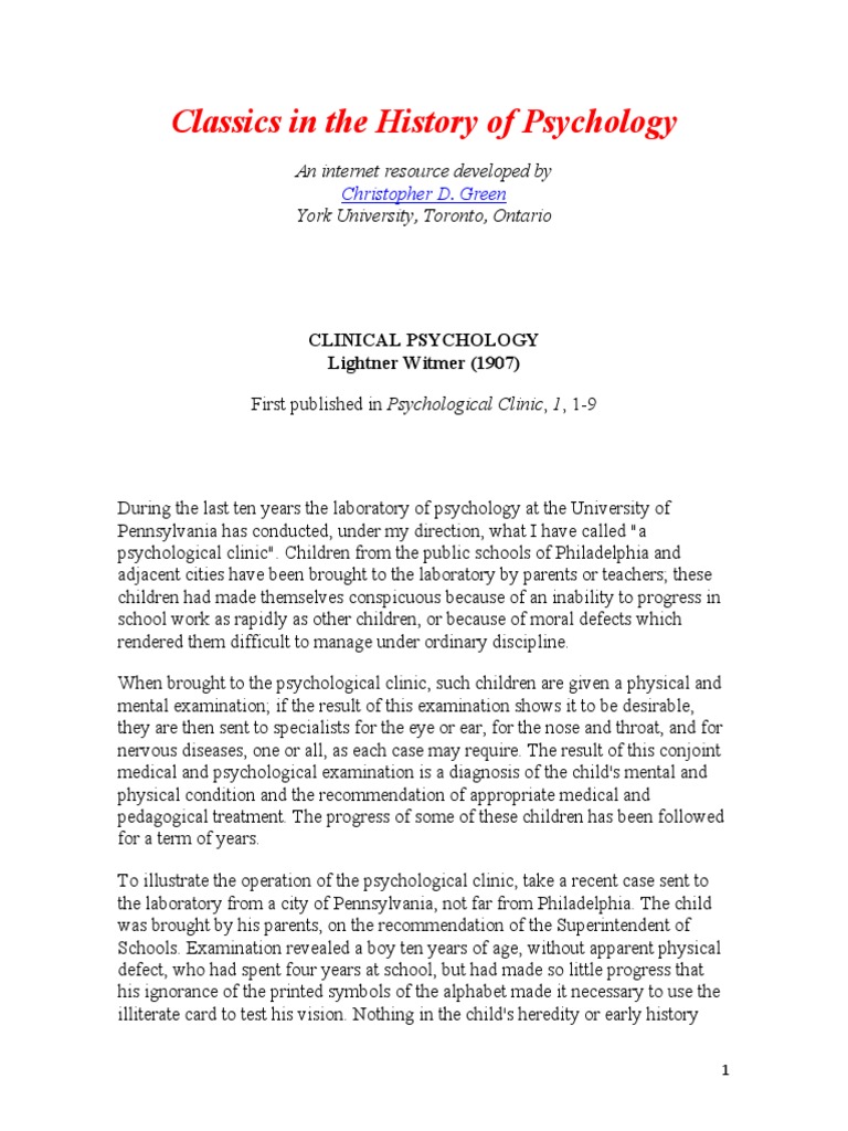 Classics in The History of Psychology | PDF | Psychology | Psychologist