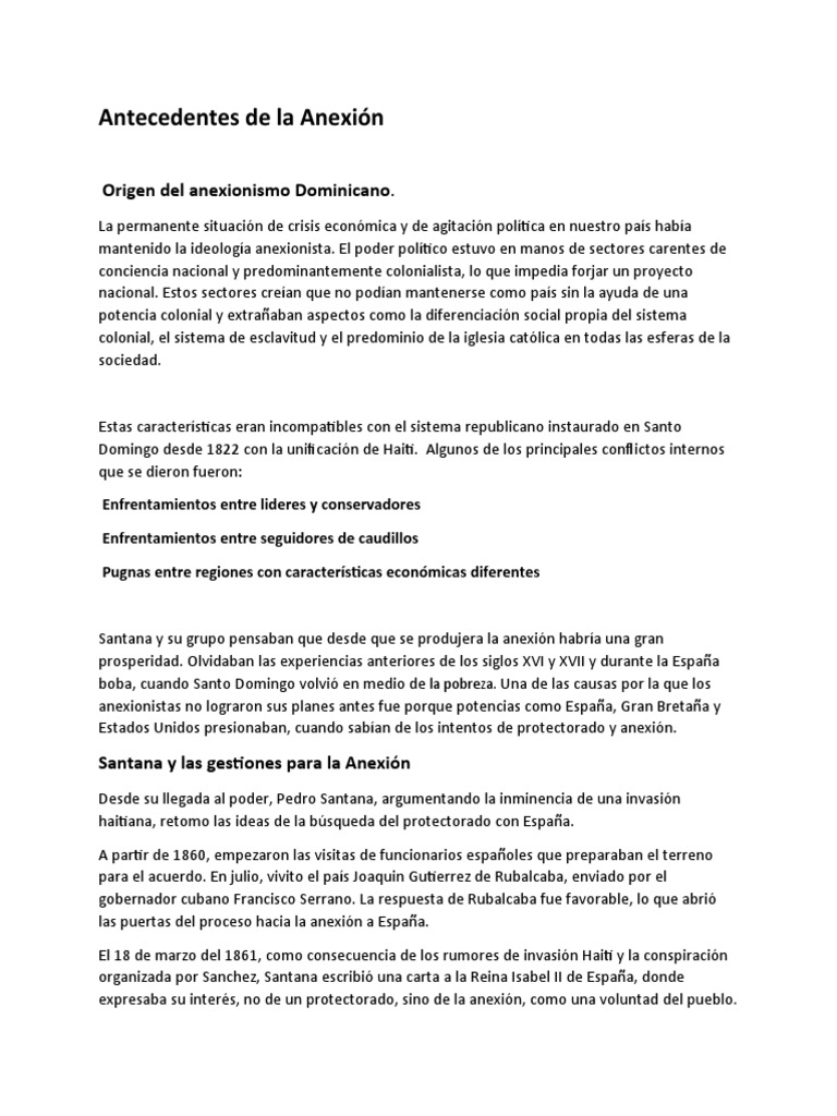 La historia y las bases de la anexión de la República Dominicana a ...