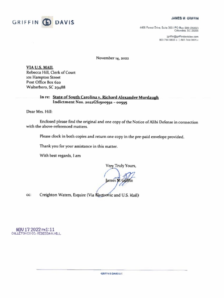 Murdaugh Filing Alibi Defense | PDF