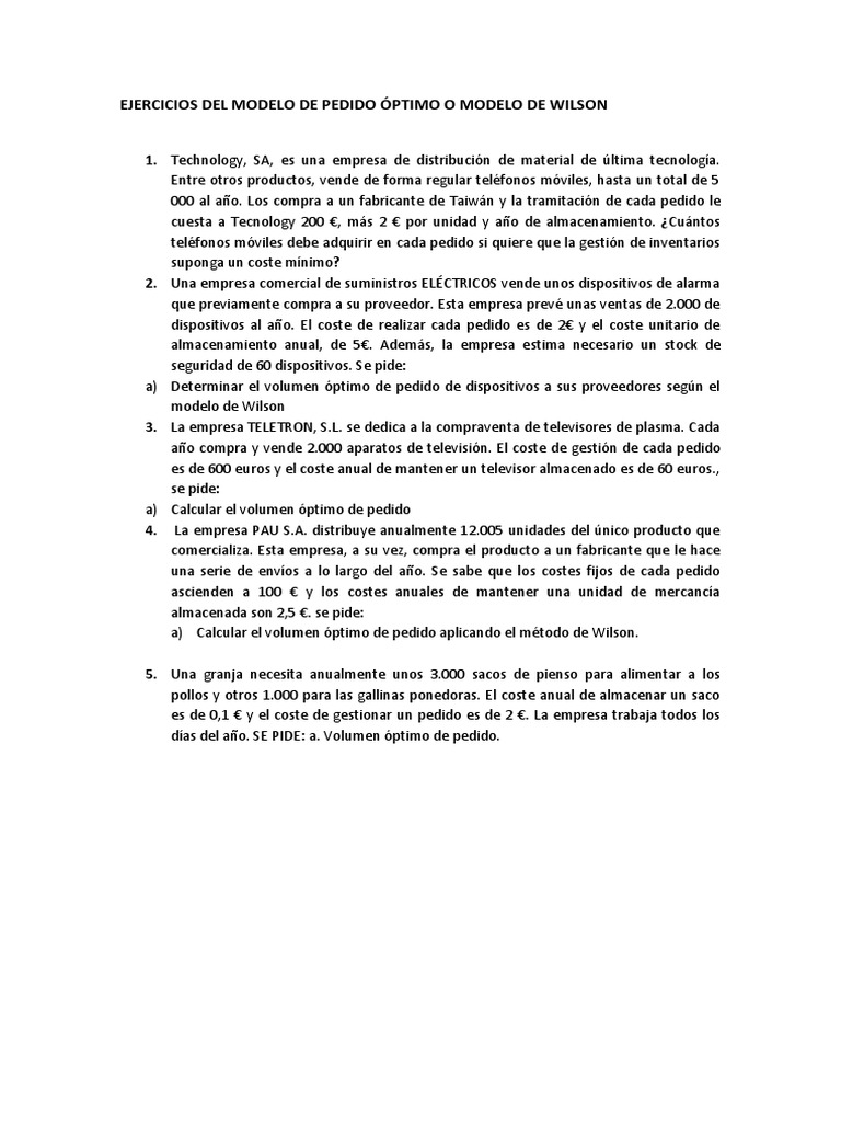 Ejercicios Modelo Wilson | PDF