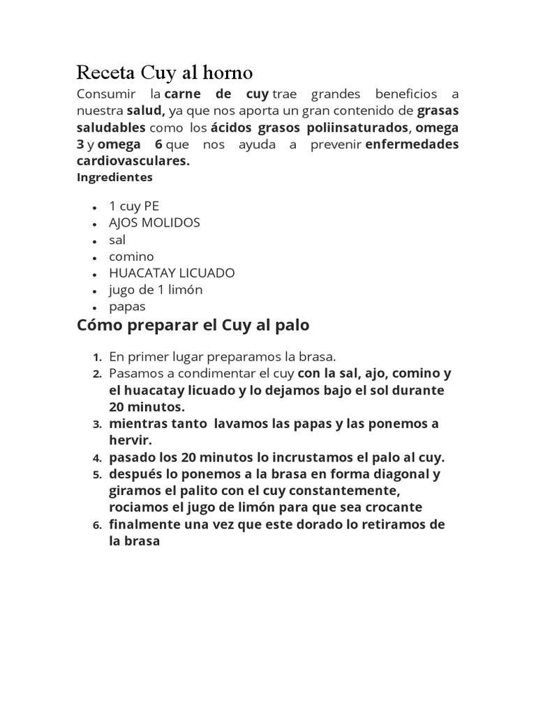Receta de Cuy al Horno Crocante | PDF