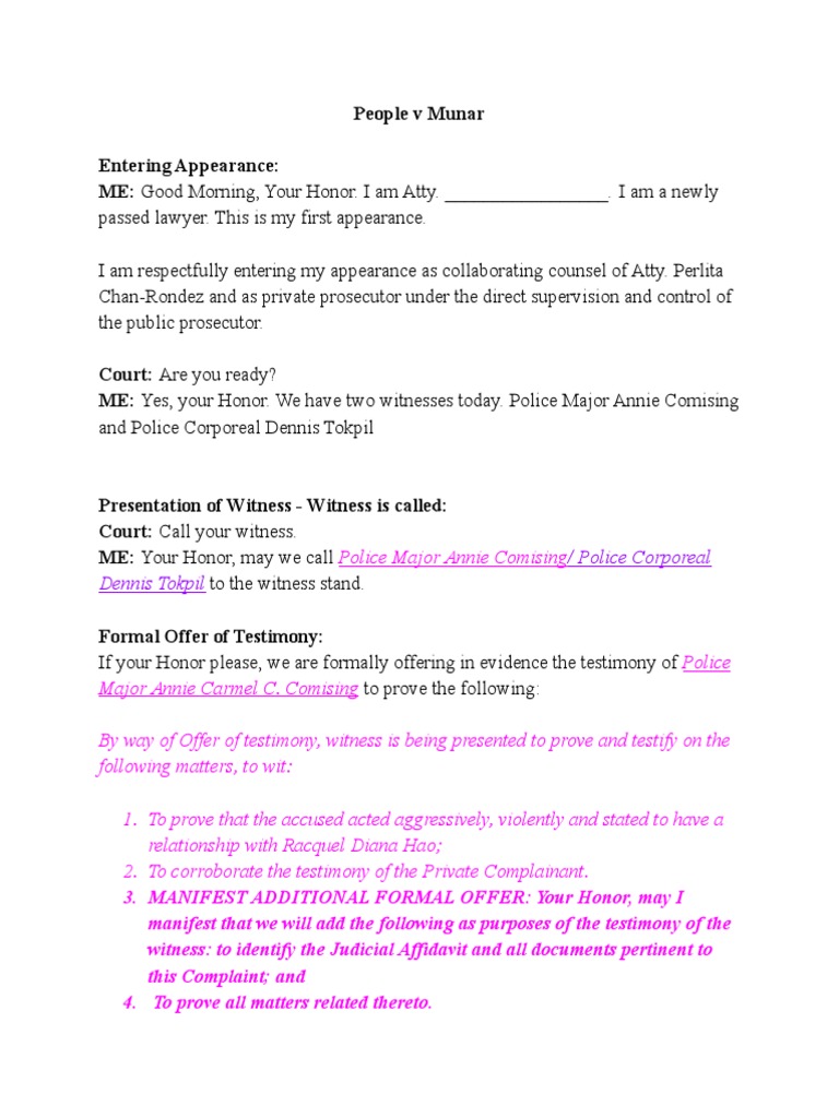 Hearing Script 1 | PDF | Witness | Affidavit