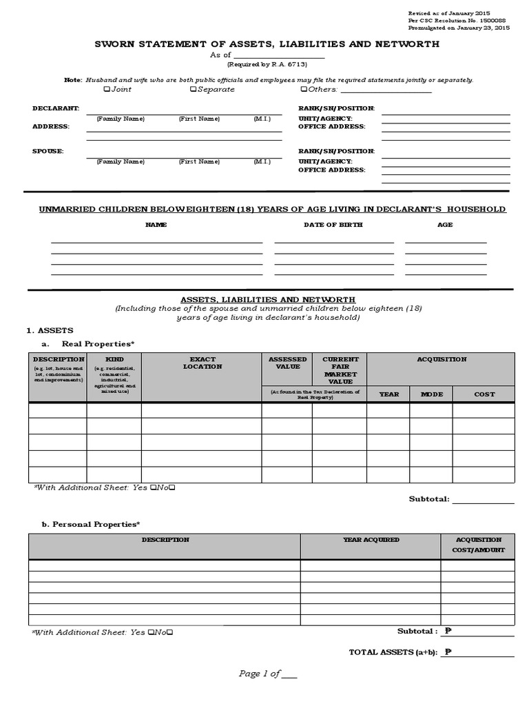 New Saln Form | PDF | Net Worth | Business