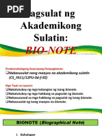 MGA HALIMBAWA NG Bionote | PDF