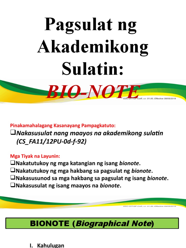 Pagsulat NG Bionote | PDF