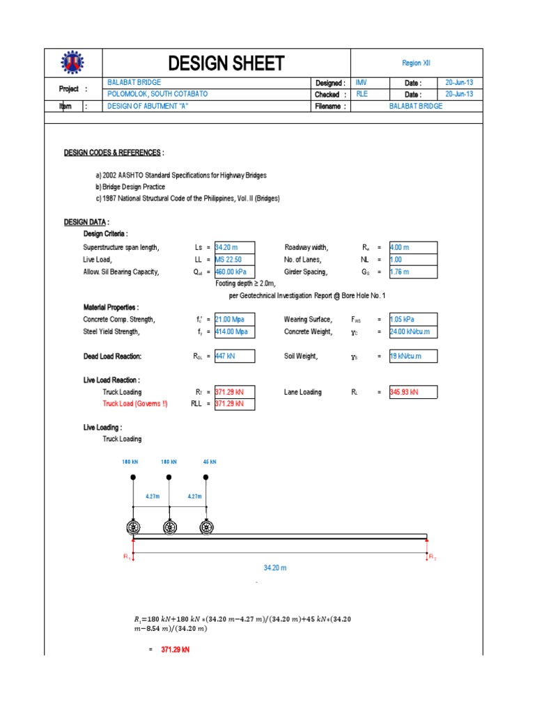 DESIGN SHEET - SPREAD FOOTING For Bridge | PDF