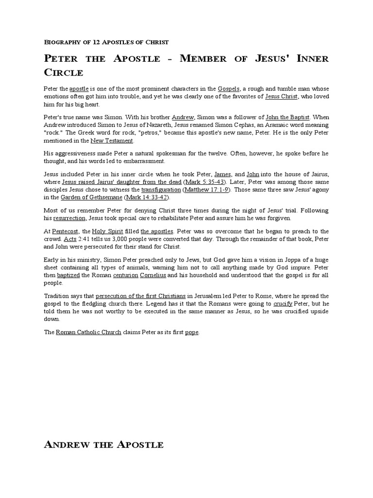 Biography of 12 Apostles of Christ | PDF | John The Apostle | Jesus