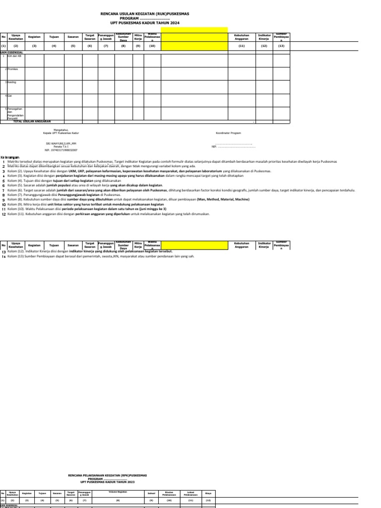 Format Ruk 2024, RPK Tahunan 2023, RPK Bulanan 2023 | PDF