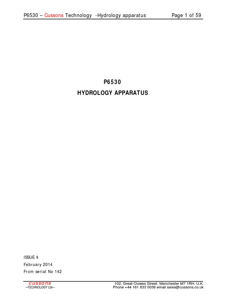 Cussons P6530 Hydrology Apparatus Guide | PDF | Permeability (Earth ...