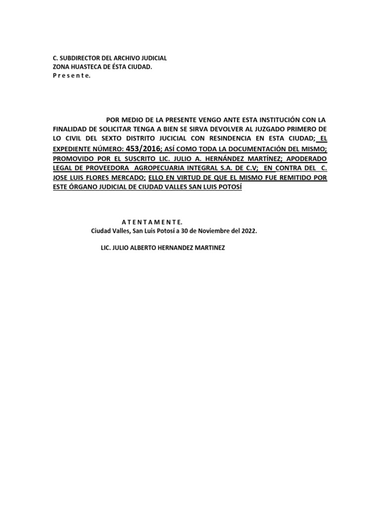 Archivo Judicial Solicitud de Expedientes | PDF