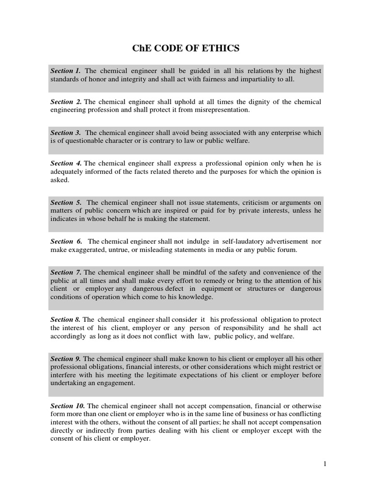 Chemical Engineer Code of Ethics | PDF | Employment | Engineer