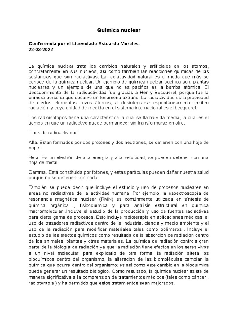Artículo de Química Nuclear | Descargar gratis PDF | Desintegración ...
