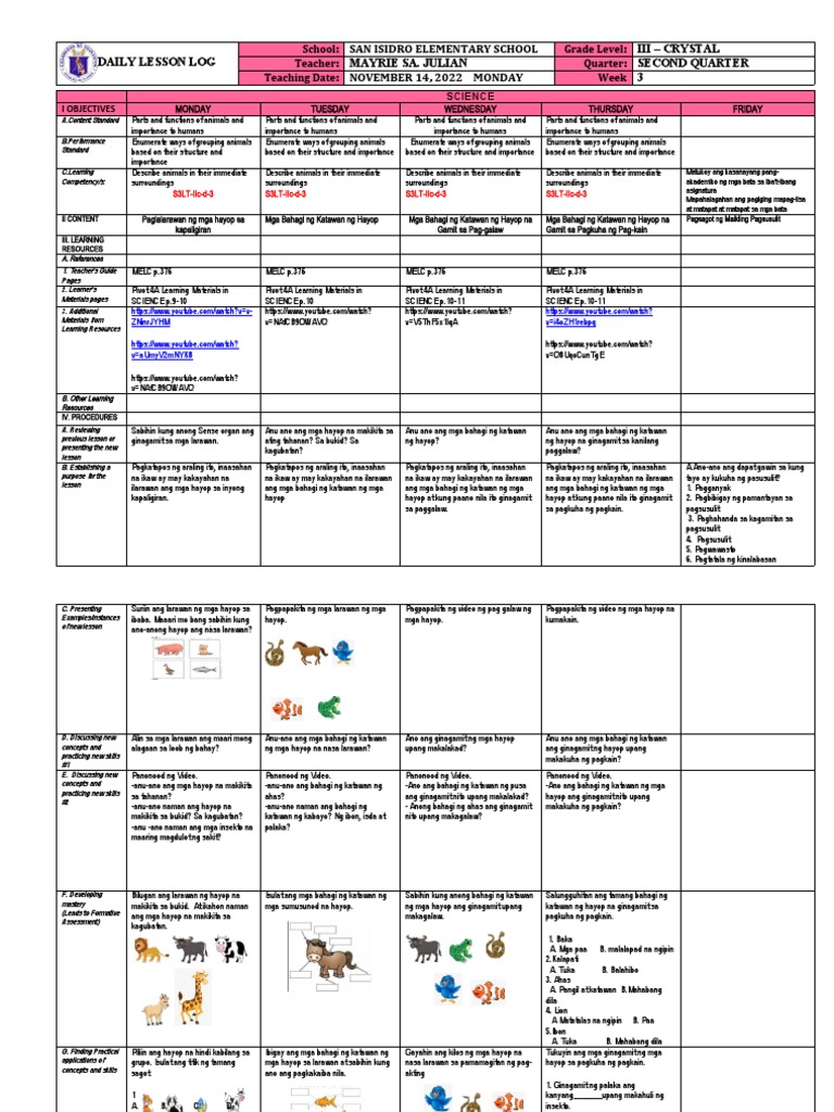 SCIENCE DLL Q1-W4 Nov 21-25,2022 | PDF