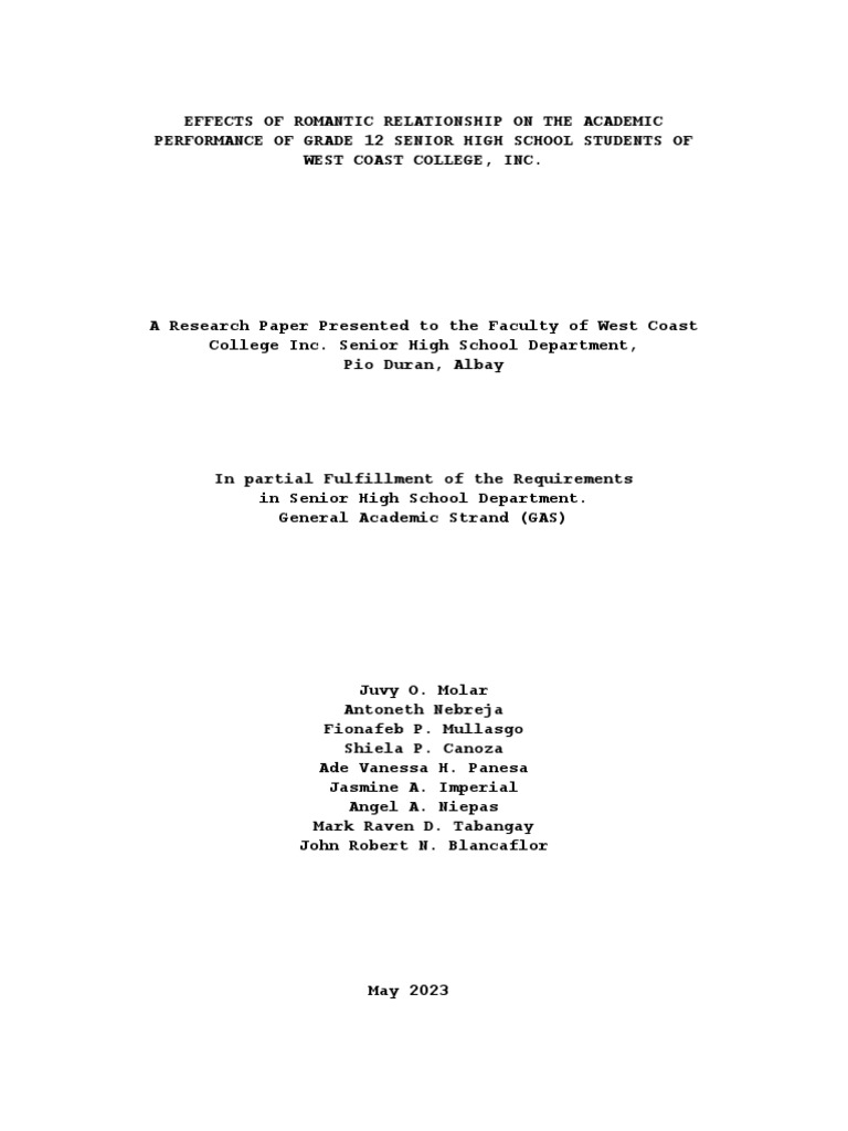 Effects of Romantic Relationship To Academic Performance | PDF ...