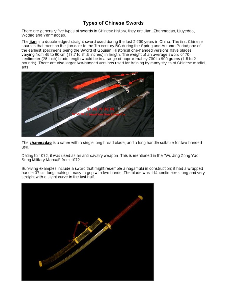 Types of Chinese Swords | PDF | Swordsmanship | Tools
