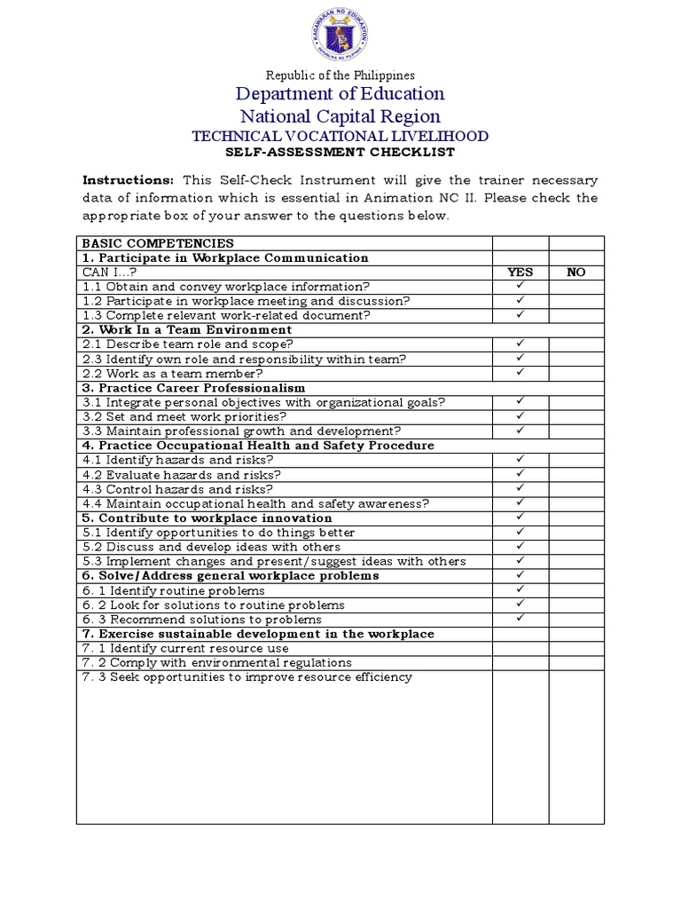 1 - Self Assessment Checklist | PDF | Occupational Safety And Health | Risk