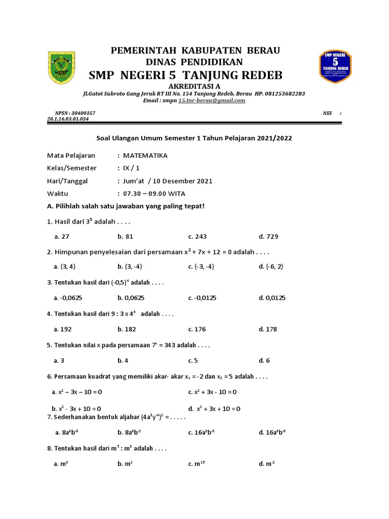 Soal Ulangan Umum Semester 1 Kelas IX TH 2021-2022 | PDF | Metode & Bahan Ajar