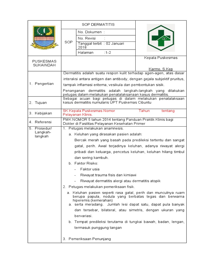 SOP Penanganan Dermatitis di Puskesmas | PDF | Pengembangan Diri ...