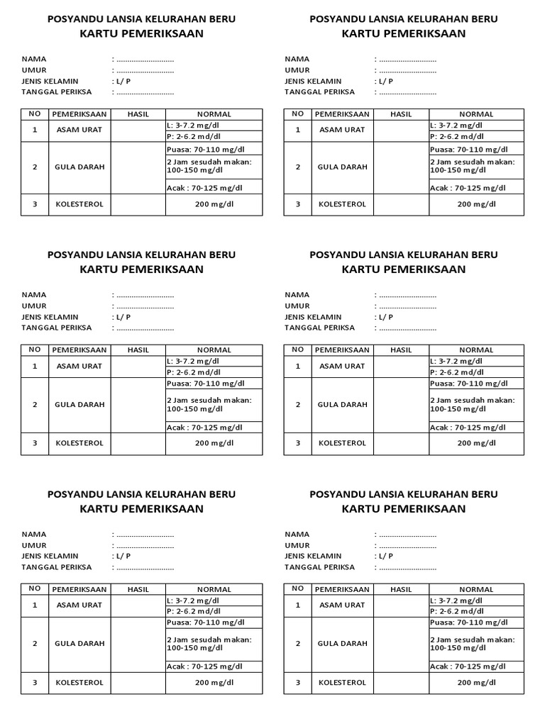 Form Kartu Pemeriksaan Lab Beru | PDF