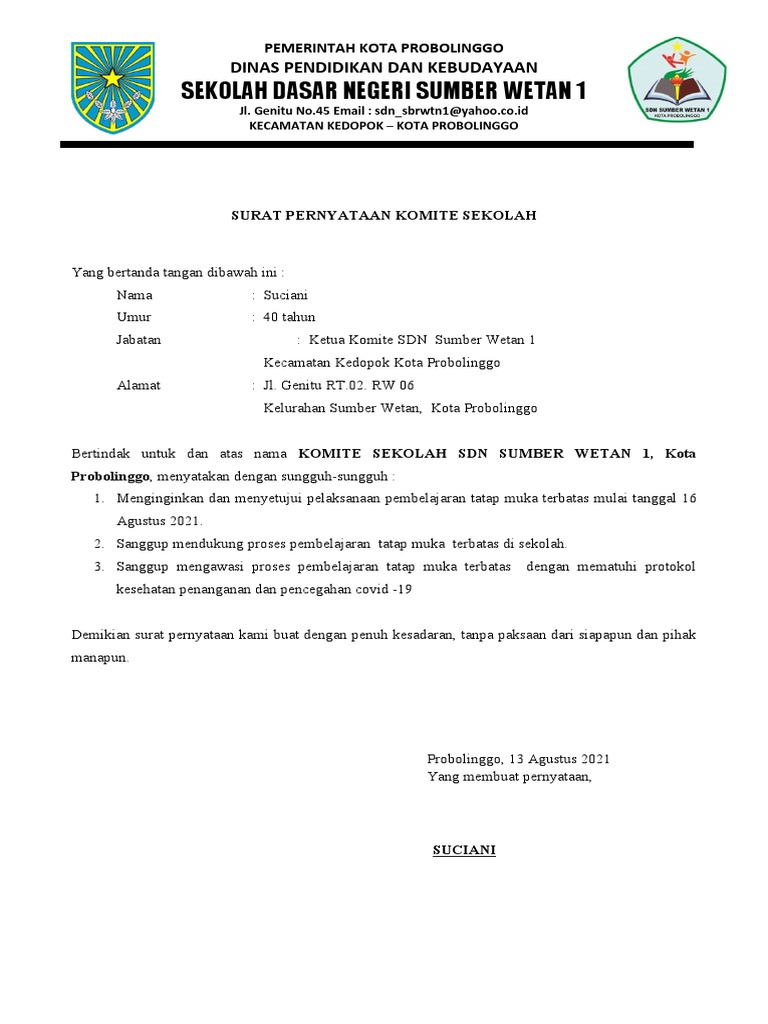 2 Dan 7. SURAT PERNYATAAN KOMITE SEKOLAH Dan Rekab Persetujuan | PDF
