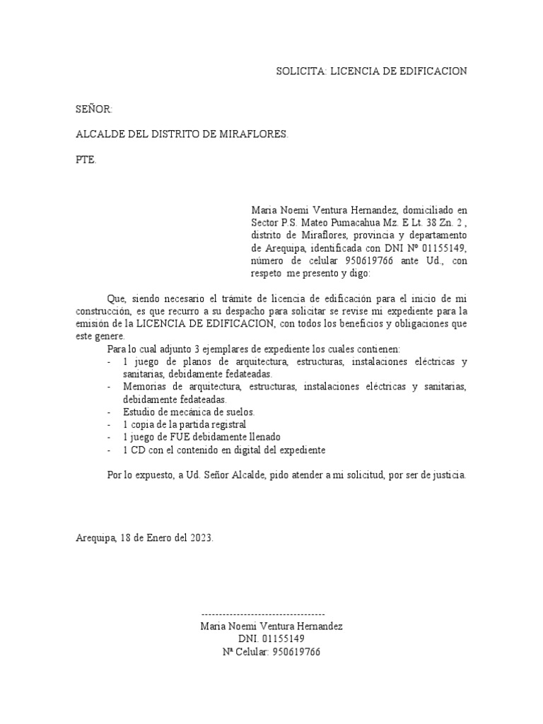Modelo Solicitud Licencia de Edificacion | PDF